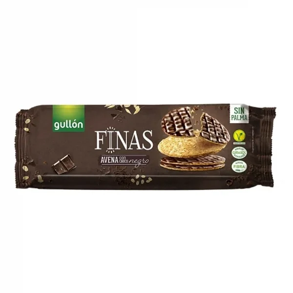 Galletas finas de avena recubierta de chocolate negro Gullón 150 g ...