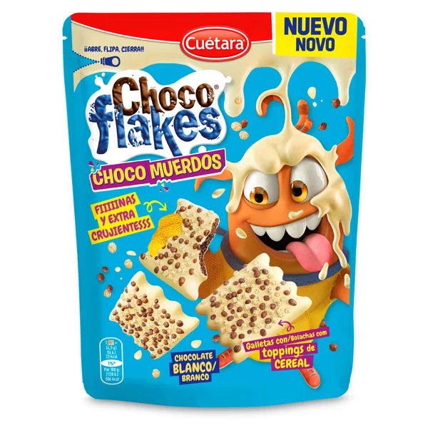 Galletas con chocolate blanco y toppings choco muerdos Cuétara Flakes ...