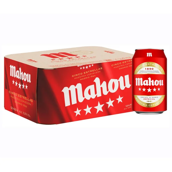 MAHOU 5 ESTRELLAS Cervezas pack de 12 latas de 33 cl. en Alcampo – Precio, Opiniones y Alternativas