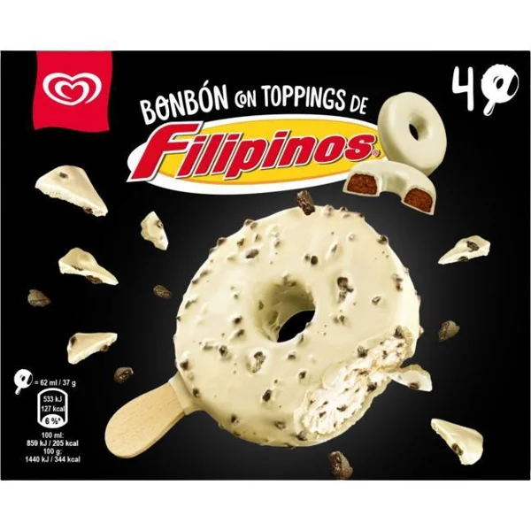 Helado Bombón sabor galleta y chocolate FILIPINOS, pack 4x62 ml en ...